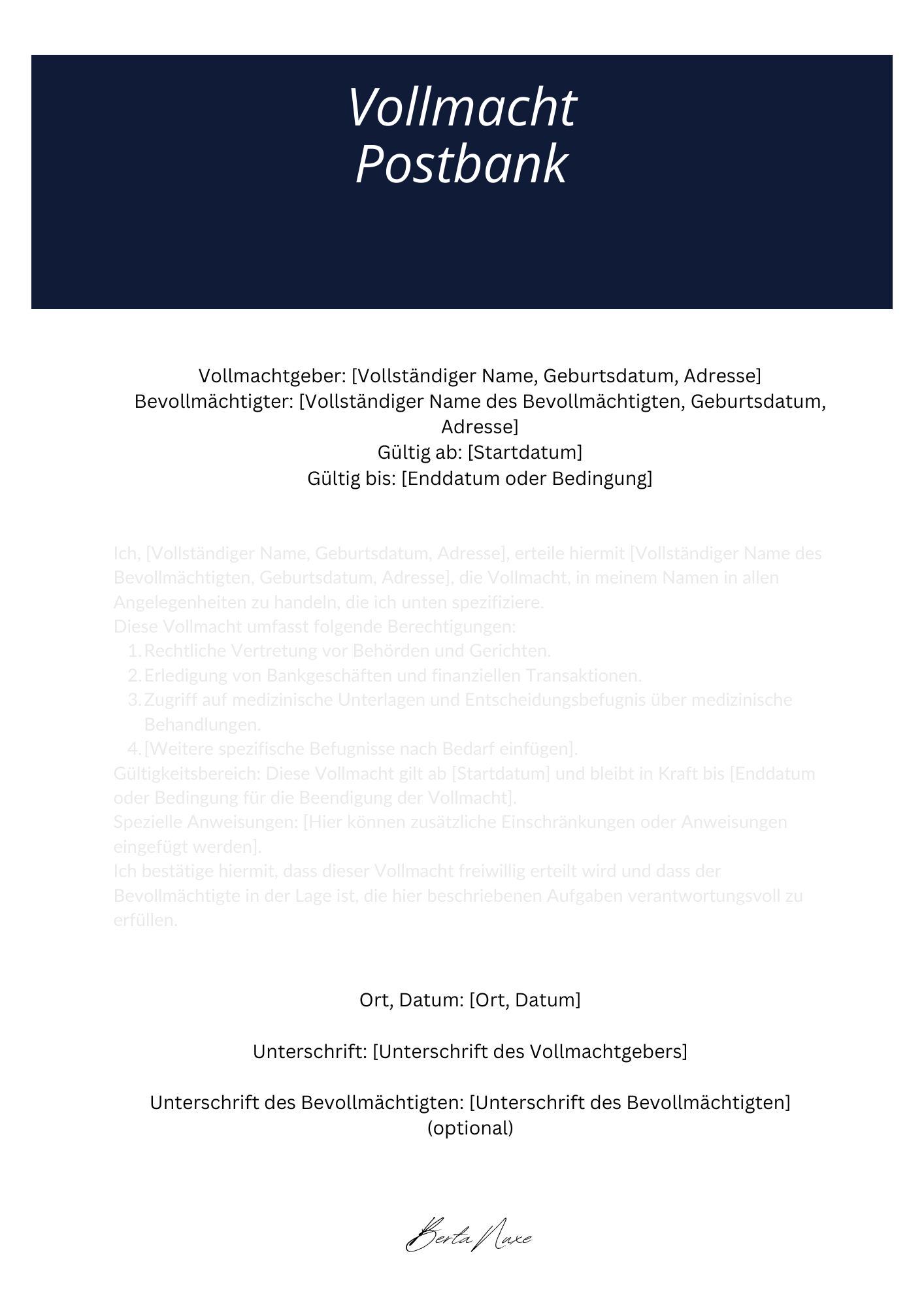 Vollmacht Postbank